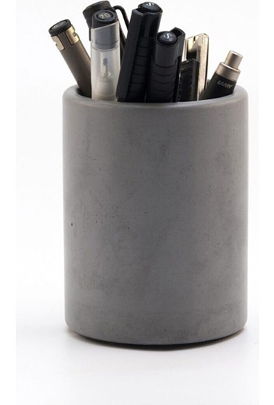 Yuvarlak Açık Gri Beton Masaüstü Kalemlik Ofis Kalemliği Ofis Hediyeliği