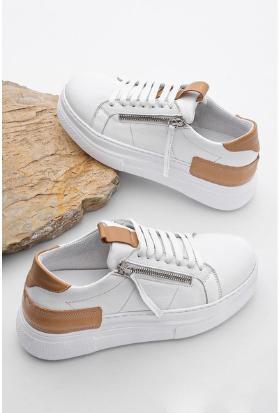 Marjin Kadın Sneaker Deri Kalın Taban Bağcıklı Fermuarlı Spor Ayakkabı Efoz