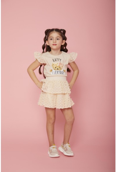 Little Star Kız Çocuk Puantiye Keten Etek