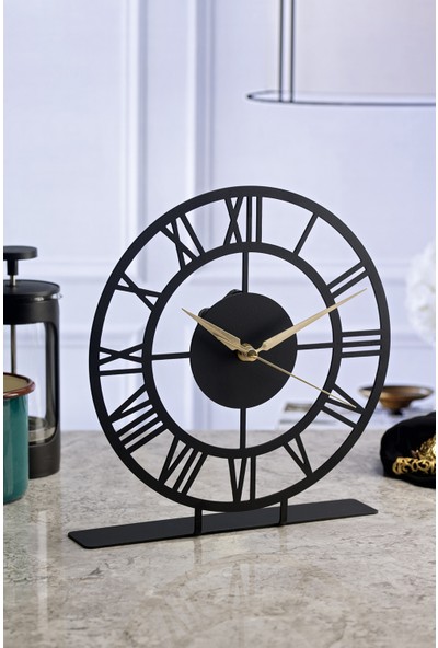 Muyika Roma Siyah Metal Masa Üstü Saati 25X23Cm Mms-M