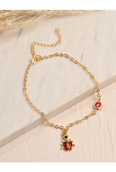 Jimmy Key Kadın Sarı Uğur Böceği Figürlü Nazar Boncuklu Halhal