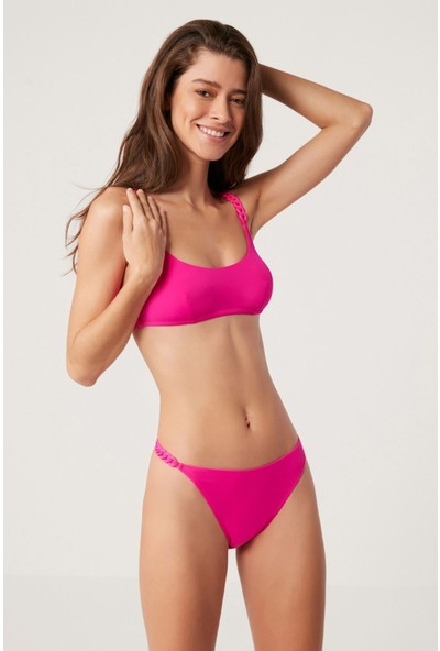 Kom Lephan Çıkarılabilir Kaplı Arkası Kapalı Büstiyer Bikini Neon Pembe Kom Lephan Çıkarılabilir Kaplı Arkası Kapalı Büstiyer Bikini Neon Pembe