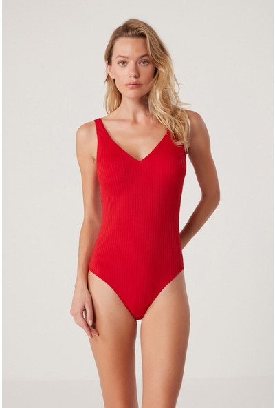 Kom Colopat Çıkarılabilir Kaplı V Yakalı Mayo Kırmızı