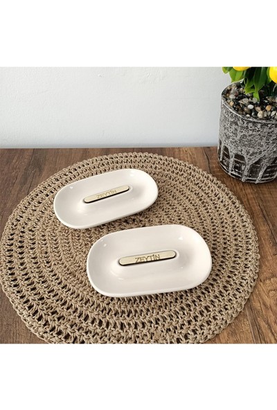 Bi Bu Evim 2'li Seramik Beyaz Oval Zeytinlik