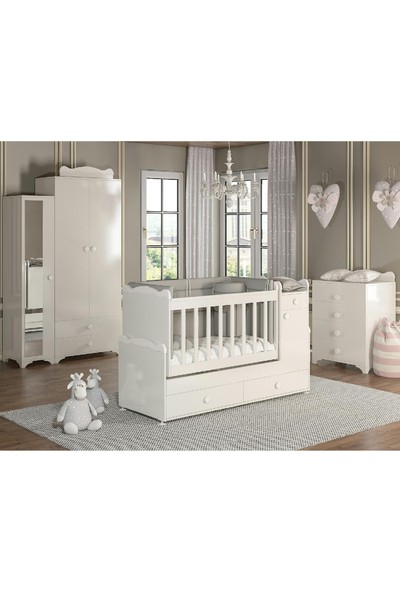 Bubu Home Pababysun Bebek Odası Takımı 3 Kapılı Dolap Beşik Şifonyer Beyaz Bubu Home Pababysun Bebek Odası Takımı 3 Kapılı Dolap Beşik Şifonyer Beyaz