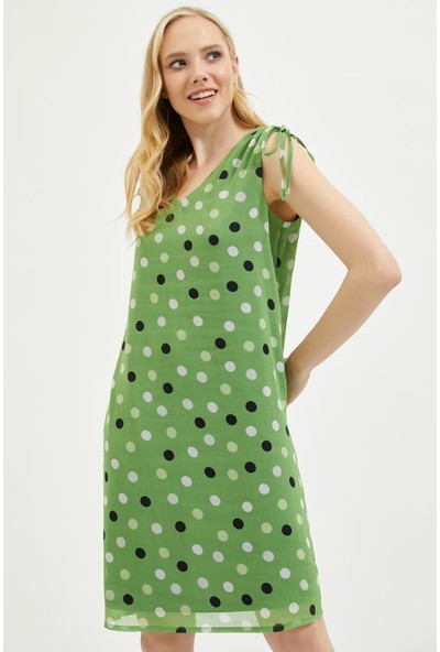 İkiler Omuzları Bağcıklı Içi Astarlı Şifon Elbise 022-4021