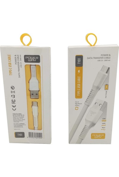 Myglobal Type-C 2A USB Şarj ve Data Kablosu Powerway TY01 Myglobal Type-C 2A USB Şarj ve Data Kablosu Powerway TY01