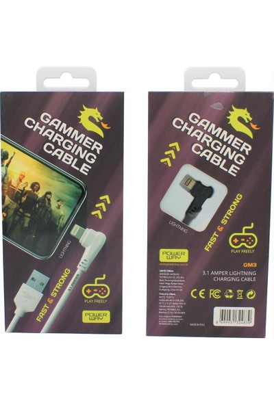Myglobal 3.1A (Apple iPhone) USB Örgülü Gaming Oyuncu Kablosu Powerway Gm3