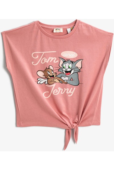 Koton Tom ve Jerry Baskılı Tişört Lisanslı Beli Bağlamalı Pamuklu