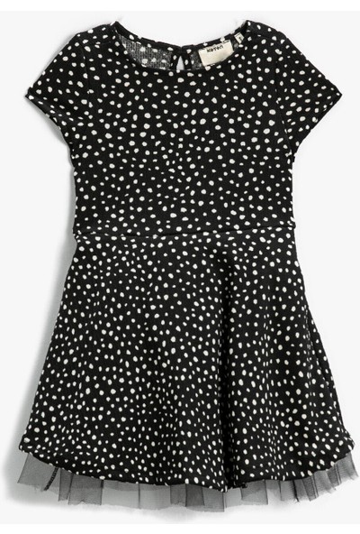 Koton Puantiyeli Elbise Kısa Kollu Midi Etek Uçları Tüllü