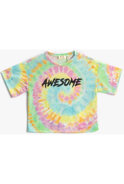 Koton Baskılı Oversize Tişört Batik Desenli Kısa Kollu