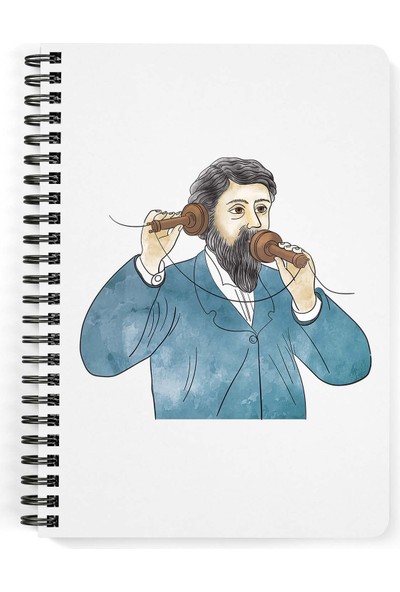Alexander Graham Bell Baskılı Ahşap Kapaklı Defter 15X20 cm DFT992 Alexander Graham Bell Baskılı Ahşap Kapaklı Defter 15X20 cm DFT992