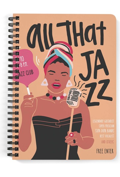 Jazz Baskılı Ahşap Kapaklı Defter 15X20 cm DFT593