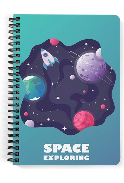 Astak Uzay Baskılı Ahşap Kapaklı Defter 15X20 cm DFT573