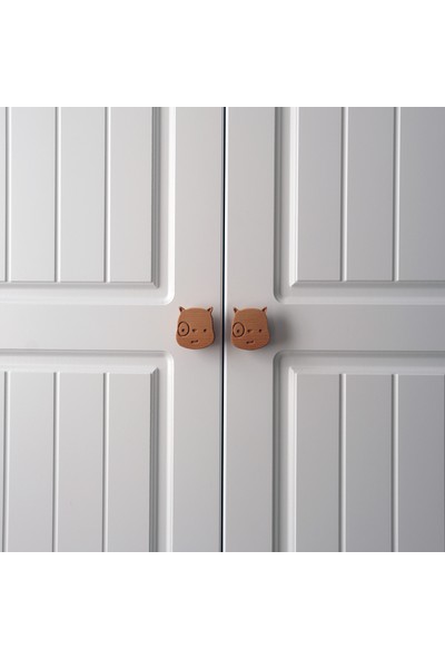 Üreet Köpek Desenli Ahşap Dolap Çekmece Kulpu 2’li Set