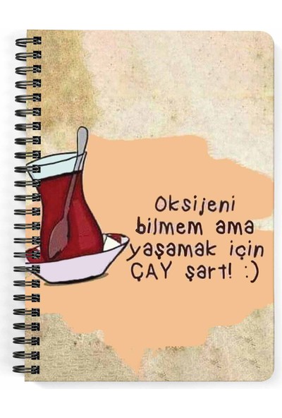 Çay Şart Baskılı Ahşap Kapaklı Defter 15X20 cm DFT4896