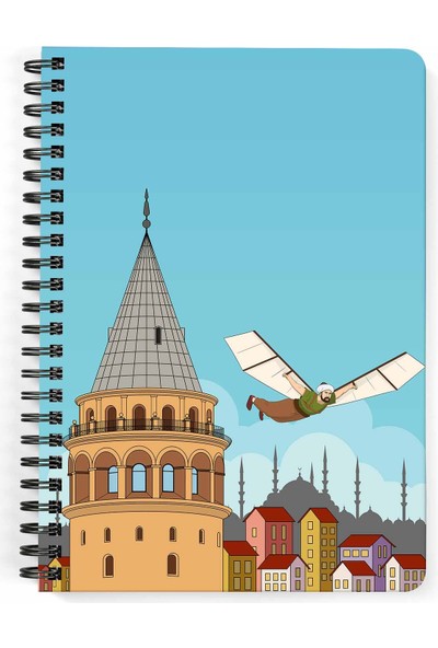 Hazarfen Ahmed Çelebi Baskılı Ahşap Kapaklı Defter 15X20 cm DFT5528
