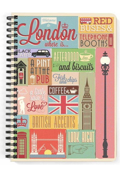 Astak Londra Baskılı Ahşap Kapaklı Defter 15X20 cm DFT5319