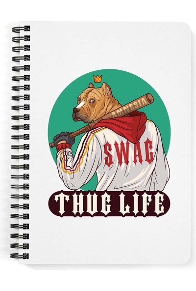 Thug Life Baskılı Ahşap Kapaklı Defter 15X20 cm DFT1592