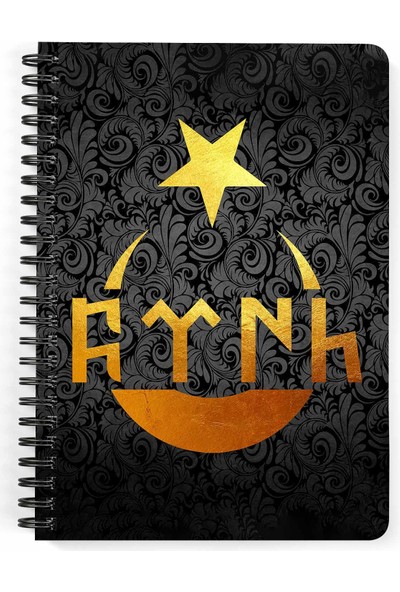 Astak Göktürk Ay Yıldız Baskılı Ahşap Kapaklı Defter 15X20 cm DFT5456