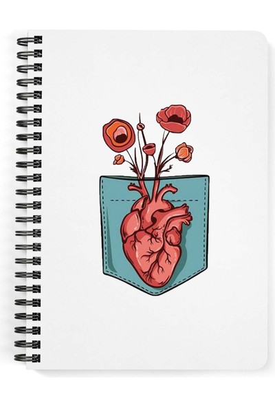 Astak Kalp Çiçek Baskılı Ahşap Kapaklı Defter 15X20 cm DFT5805