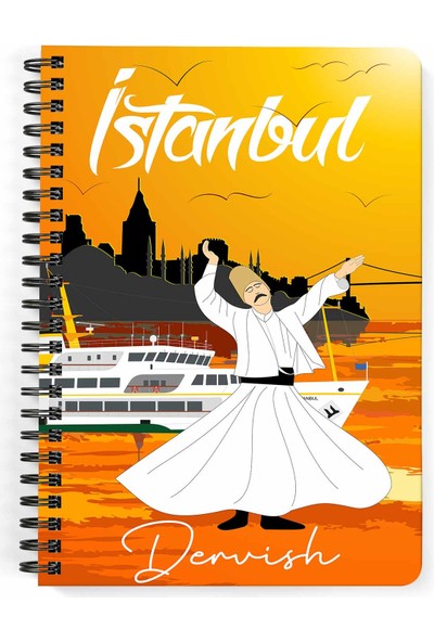 Astak Derviş Baskılı Ahşap Kapaklı Defter 15X20 cm DFT5693