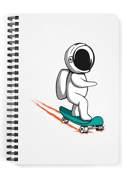 Astak Astronot Kaykayı Baskılı Ahşap Kapaklı Defter 15X20 cm DFT1922