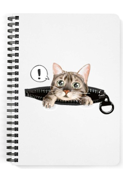Şaşırmış Kedi Baskılı Ahşap Kapaklı Defter 15X20 cm DFT834