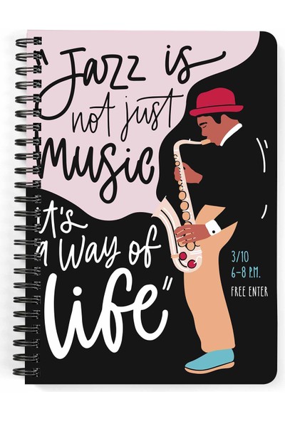 Jazz Baskılı Ahşap Kapaklı Defter 15X20 cm DFT5182
