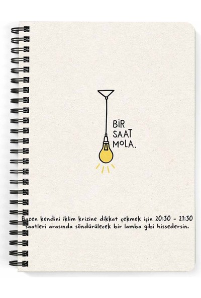 Bir Saat Mola Baskılı Ahşap Kapaklı Defter 15X20 cm DFT4090