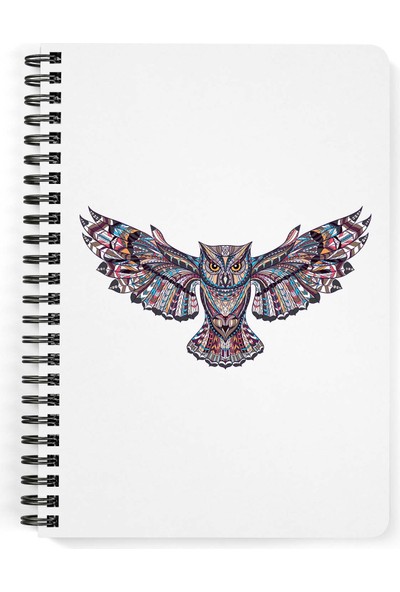 Kanatlarını Açmış Baykuş Baskılı Ahşap Kapaklı Defter 15X20 cm DFT830