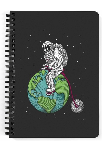 Astak Astronot Baskılı Ahşap Kapaklı Defter 15X20 cm DFT5276