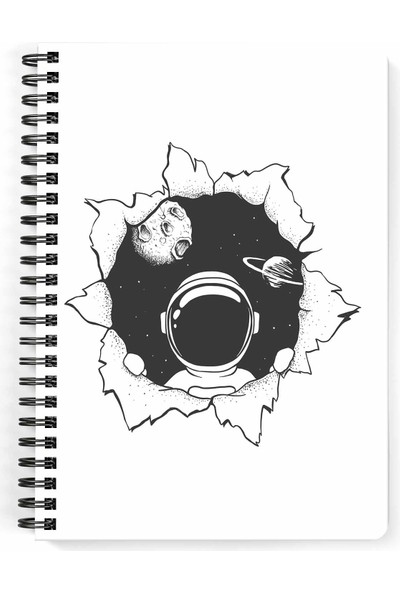Astak Astronot Baskılı Ahşap Kapaklı Defter 15X20 cm DFT5292