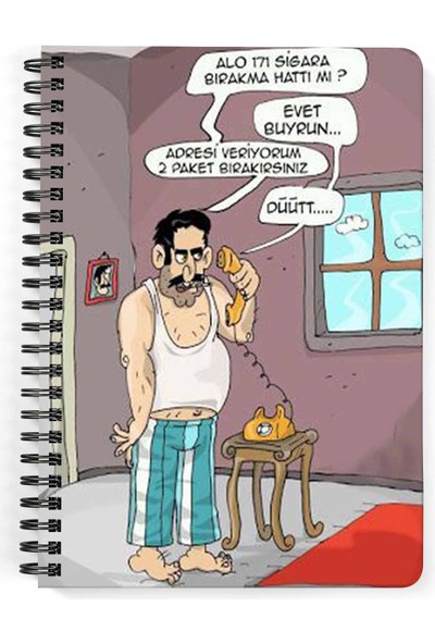 Karikatür Baskılı Ahşap Kapaklı Defter 15X20 cm DFT2558