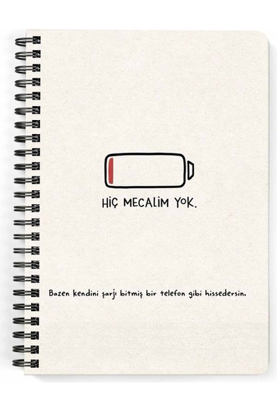 Hiç Mecalim Yok Baskılı Ahşap Kapaklı Defter 15X20 cm DFT4922