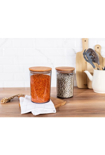 Madame Coco Yuviera Ahşap Kapaklı 2'li Saklama Kabı - Füme - 1500 ml