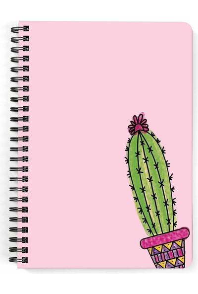 Kaktüs Baskılı Ahşap Kapaklı Defter 15X20 cm DFT4649