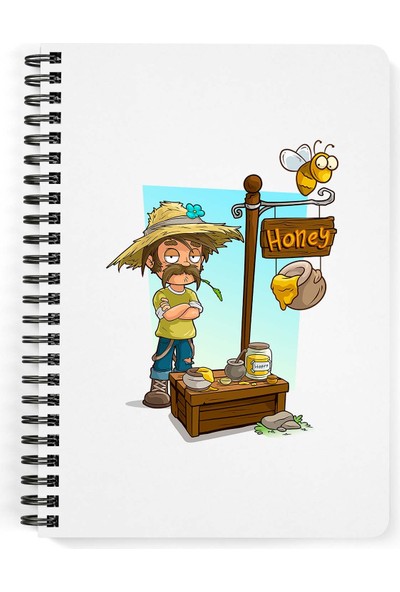 Bal Satıcısı Baskılı Ahşap Kapaklı Defter 15X20 cm DFT1363