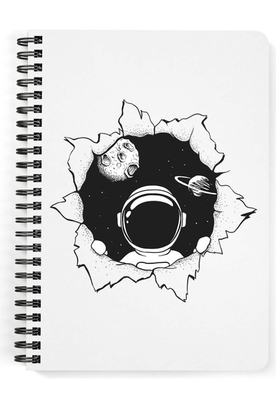 Astronot Baskılı Ahşap Kapaklı Defter 15X20 cm DFT1989