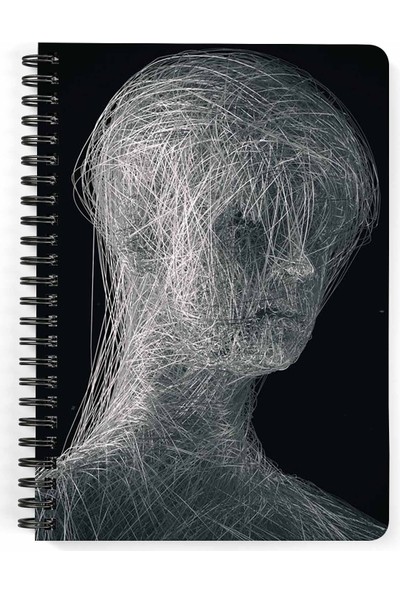 Soyut Insan Baskılı Ahşap Kapaklı Defter 15X20 cm DFT3075