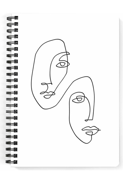 Soyut Yüz Baskılı Ahşap Kapaklı Defter 15X20 cm DFT2965