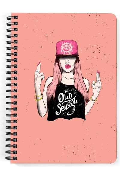 Old School Baskılı Ahşap Kapaklı Defter 15X20 cm DFT5335