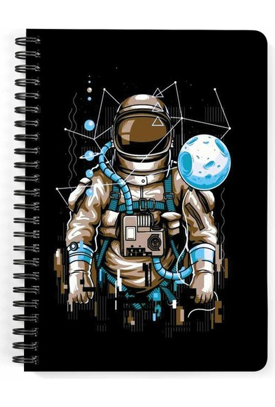 Astronot Baskılı Ahşap Kapaklı Defter 15X20 cm DFT5273