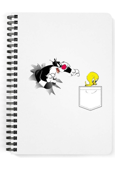 Tweety ve Sylvester Baskılı Ahşap Kapaklı Defter 15X20 cm DFT5818