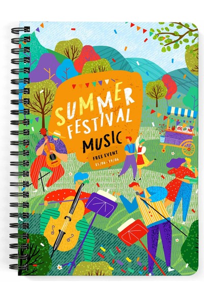 Summer Festival Baskılı Ahşap Kapaklı Defter 15X20 cm DFT5177