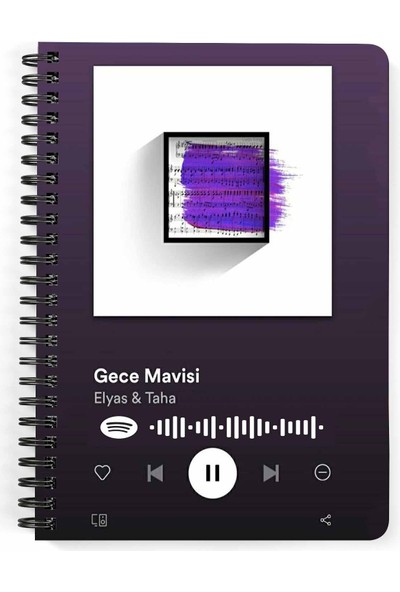 Gece Mavisi Spotify Karekodlu Baskılı Ahşap Kapaklı Defter 15X20 cm DFT2773