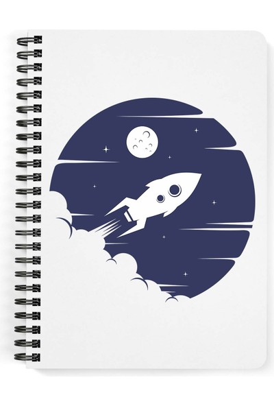 Uzay Mekiği Baskılı Ahşap Kapaklı Defter 15X20 cm DFT1980