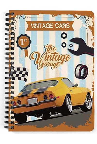 Astak Vintage Cars Baskılı Ahşap Kapaklı Defter 15X20 cm DFT2943
