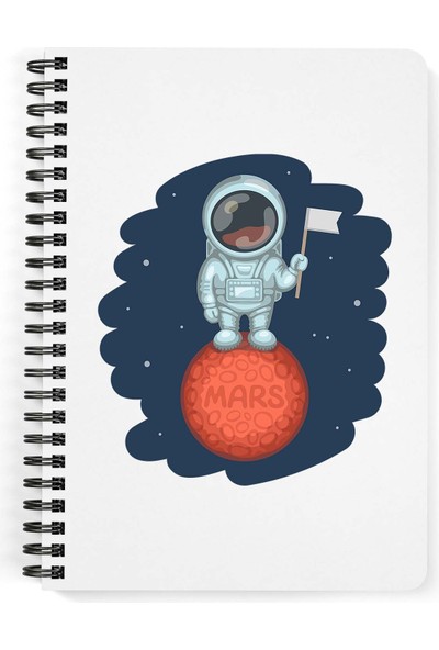 Mars Astronotu Baskılı Ahşap Kapaklı Defter 15X20 cm DFT1932