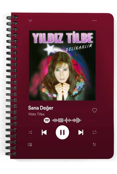 Sana Değer Yıldız Tilbe Spotify Karekodlu Baskılı Ahşap Kapaklı Defter 15X20 cm DFT2834
